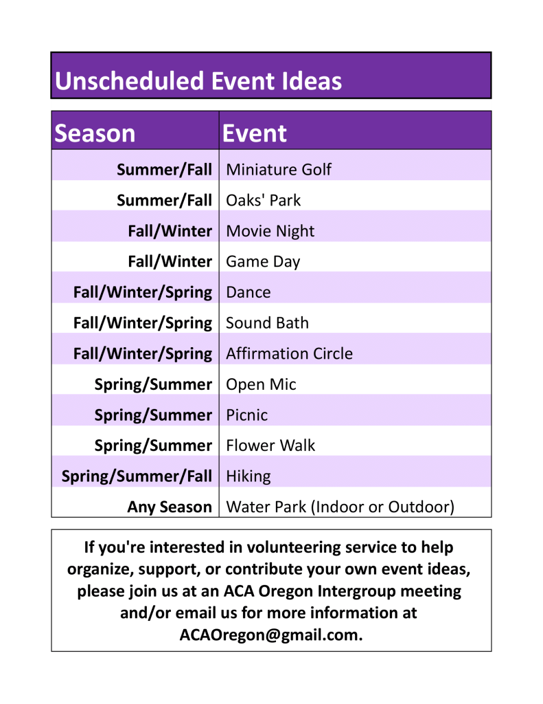 New ACA Event Calendar and Event Planning Meeting Updates - ACA Oregon